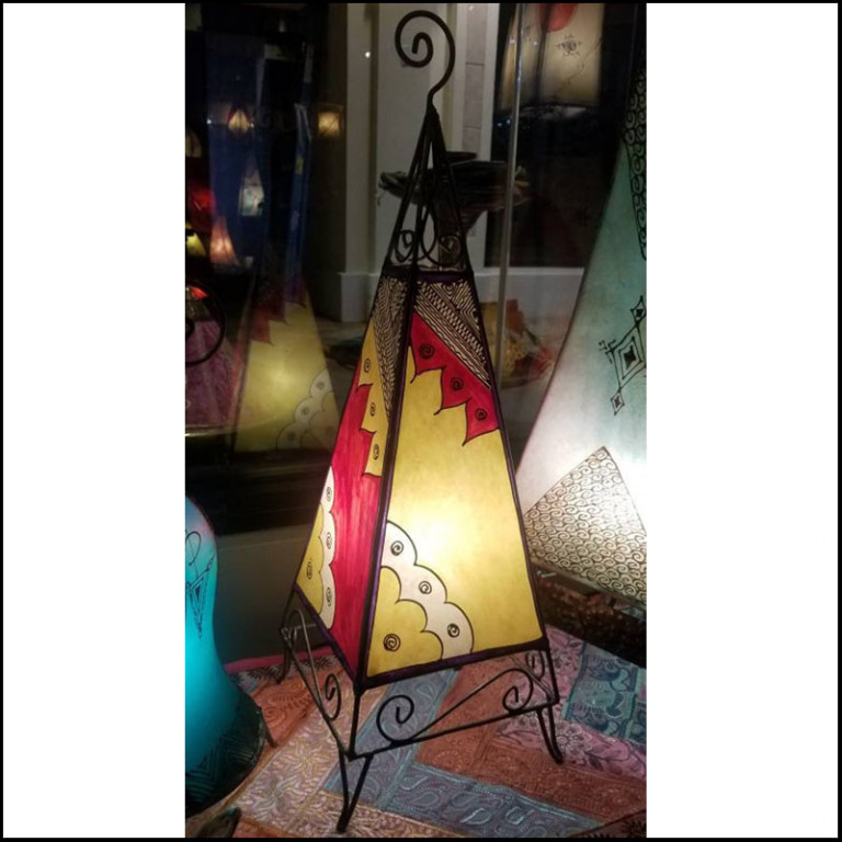27" Pyramid Multicolor Moroccan Henna Lamp - 1 - Living Morocco