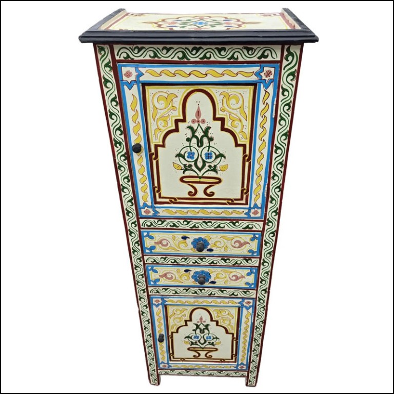 Moroccan Hand Painted Storage Cabinet - Solid Wood / Beige Zouak ...